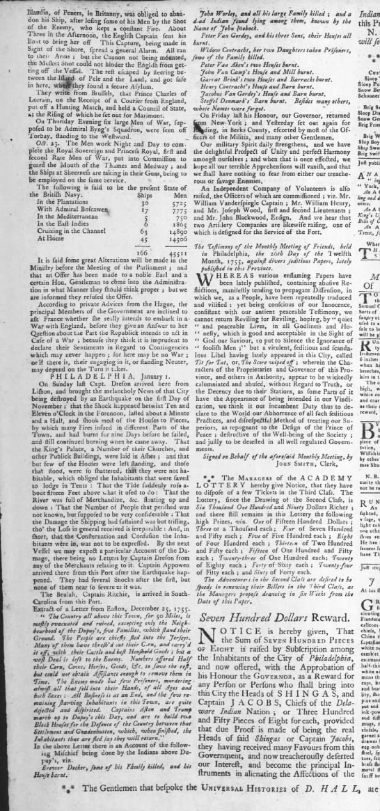 1755/1756 Indian Raids in Monroe, Pike and Northampton Counties in PA ...